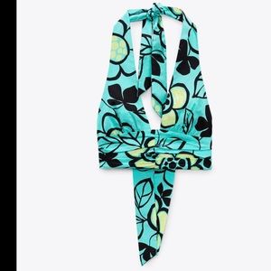 Zara | Tops | Zara Neon Blue Printed Halter Top | Poshmark